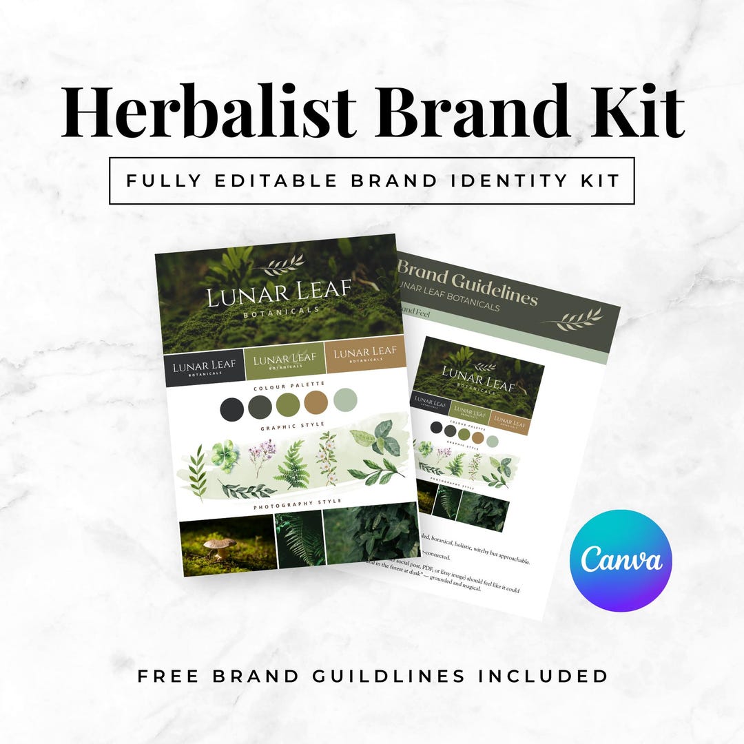 Botanical Brand Kit Canva Template | Earthy Herbalist Branding (digital ...