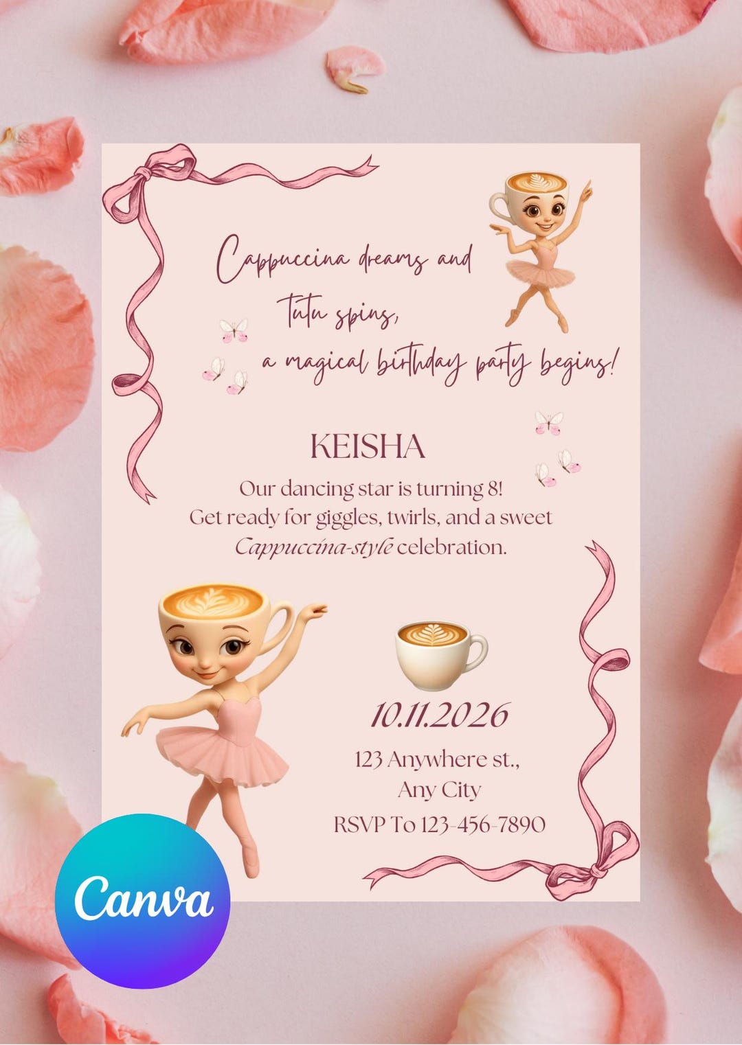 Ballerina Cappuccina Birthday Invitation | Ballerina Kids Birthday ...