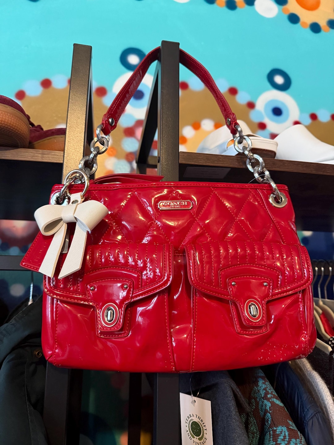 Coach Poppy Red Patent Leather Quilted Handbag - Etsy