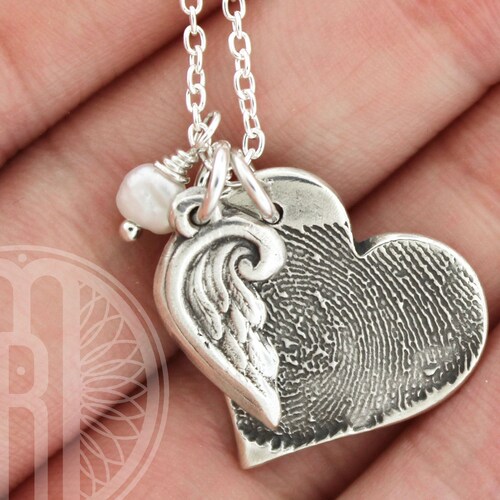 Fingerprint Necklace Angel Wing Genuine Birthstone Custom - Etsy