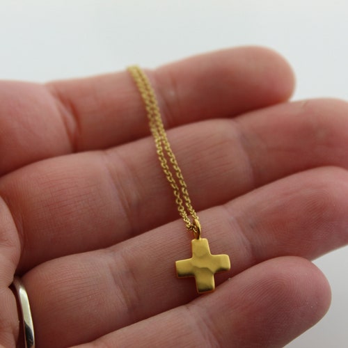 Tiny Gold Cross Necklace Small Gold Cross Delicate Dainty | Etsy