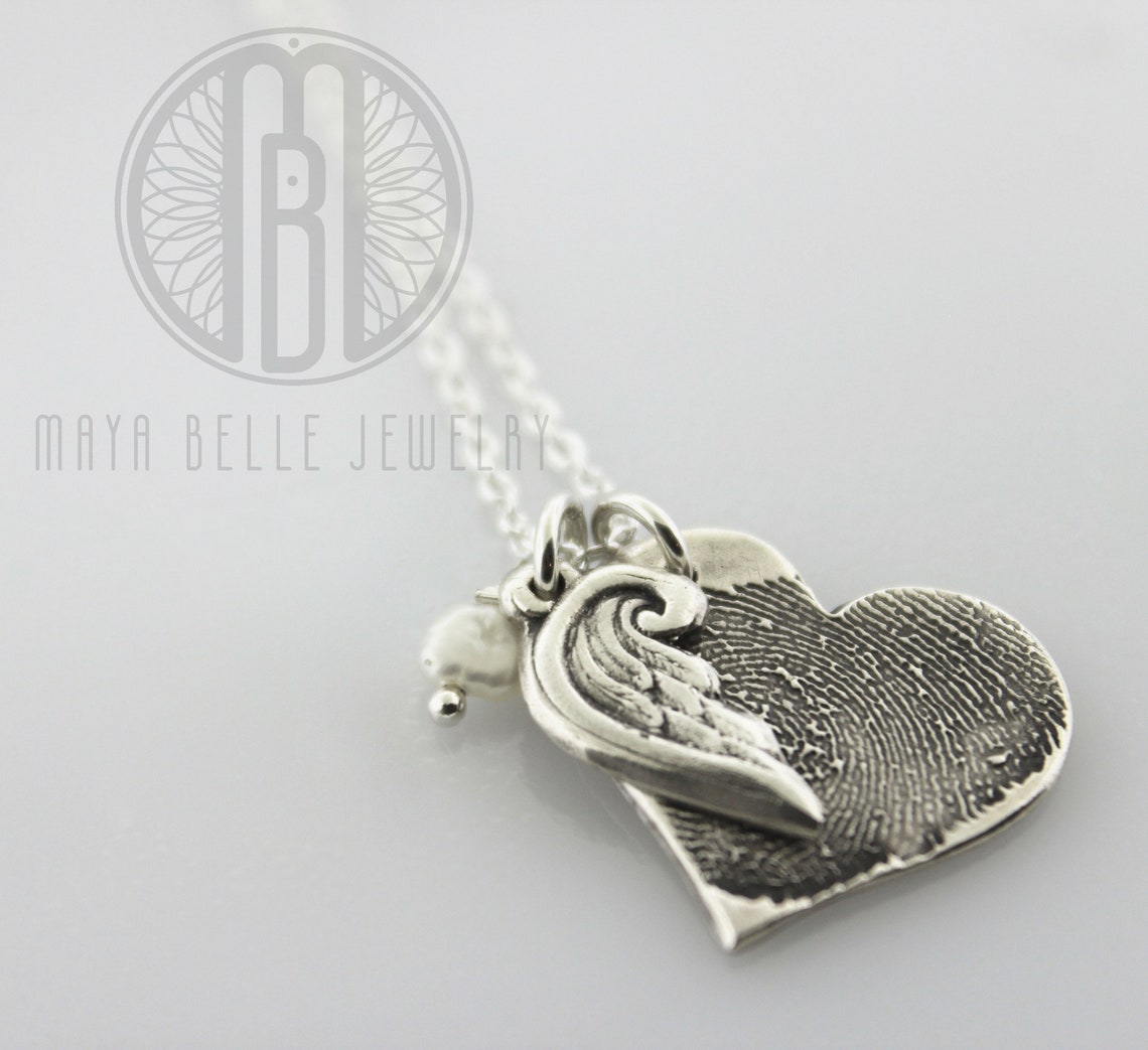 Fingerprint Necklace Angel Wing Genuine Birthstone Custom - Etsy