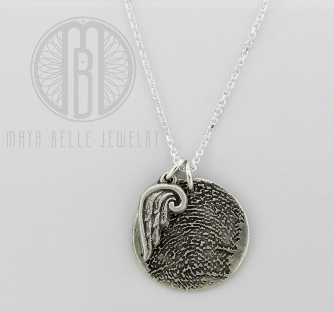 Fingerprint Necklace Angel Wing Custom Fingerprint Thumbprint Necklace ...