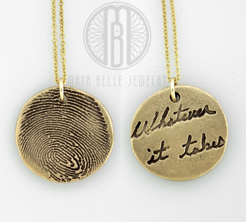 Gold Fingerprint Thumb Print and Actual Handwriting Necklace - Etsy
