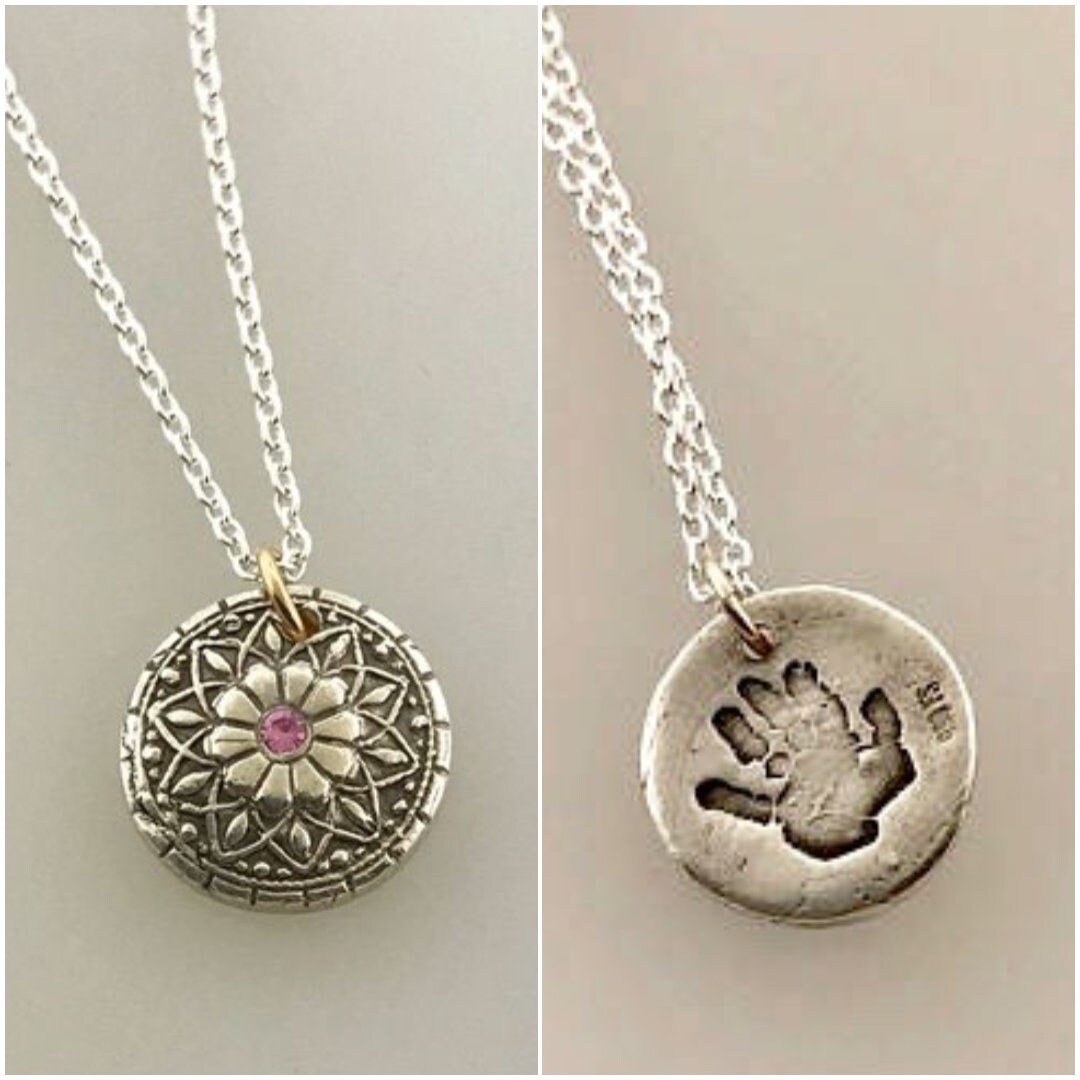 Mandala Handprint Baby Footprint Necklace Baby Handprint - Etsy