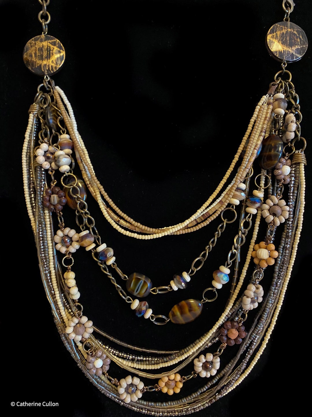 Multi-strand Necklace in Neutral Colors of Ecru Tan and Brown - Etsy