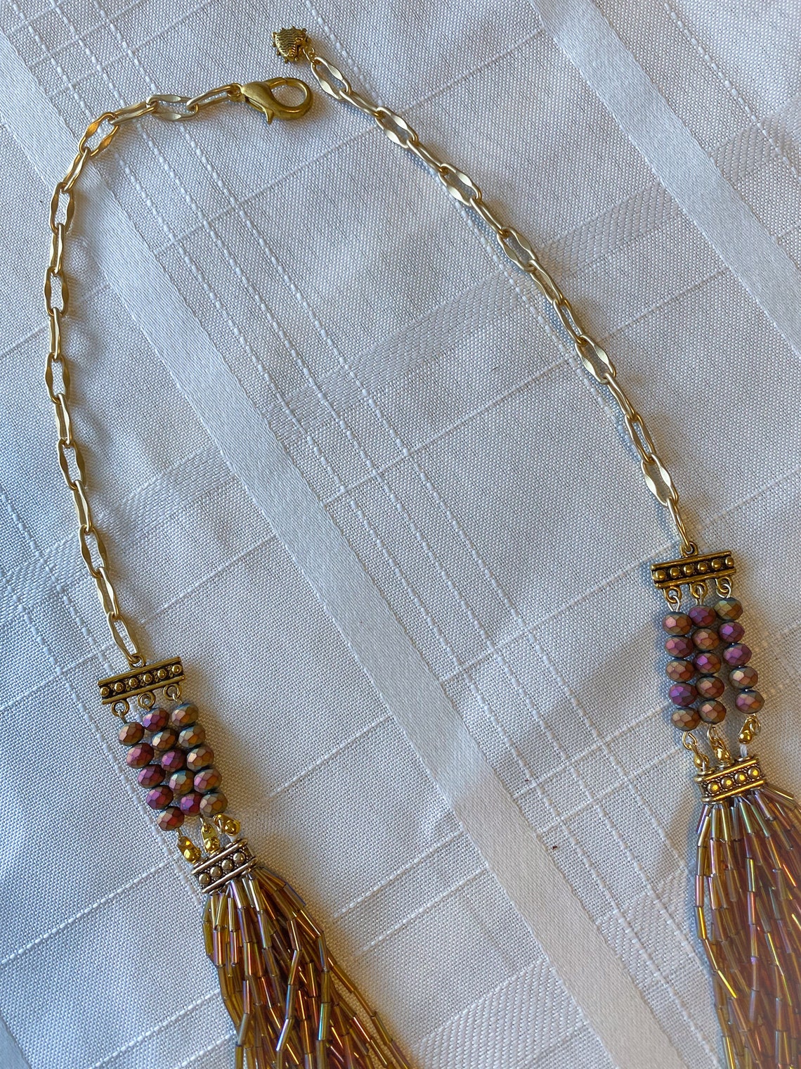 Elegant Rose Gold Multi Strand Bugle Bead Necklace - Etsy