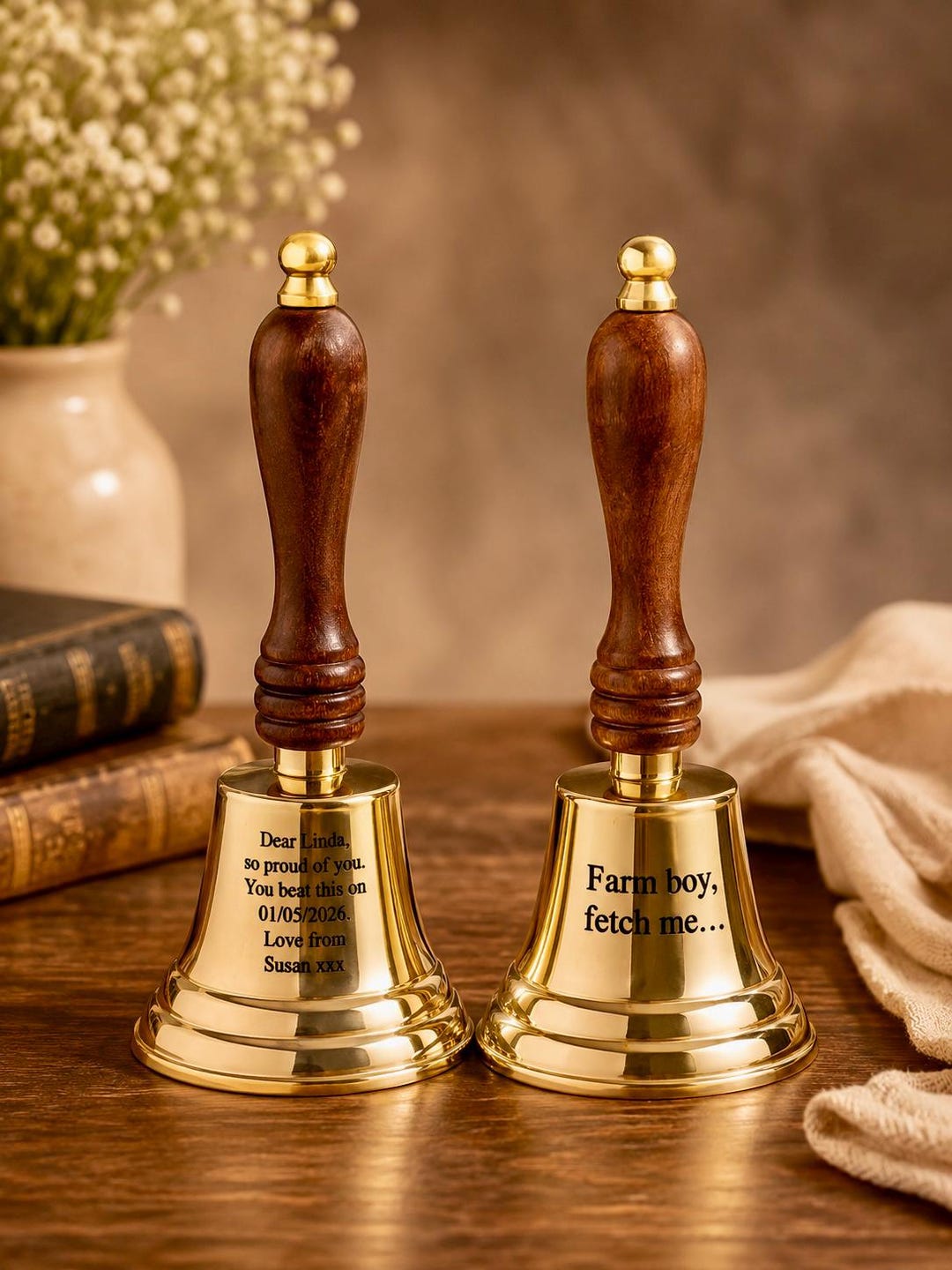 Custom Brass Call Bell With Engraved Wood Handle | Teacher Call Bell ...