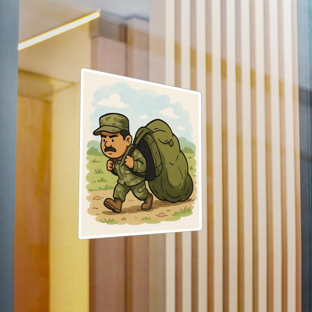 Vinyl Decal Sticker - Army Soldier With Oversized Ruck, Cartoon Style ...