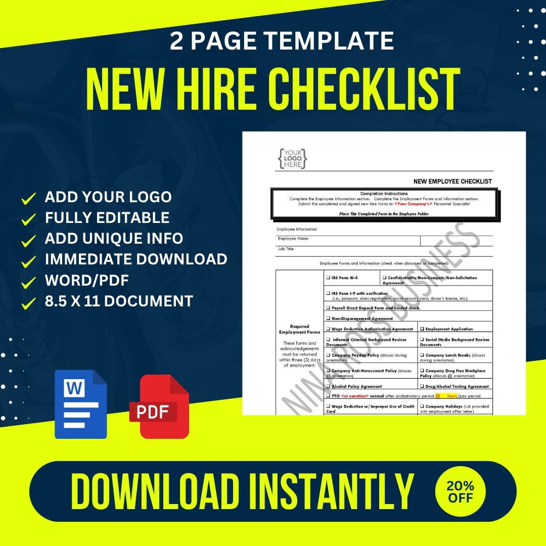 New Hire Checklist Template: Employee Onboarding, HR Policies (word/pdf ...