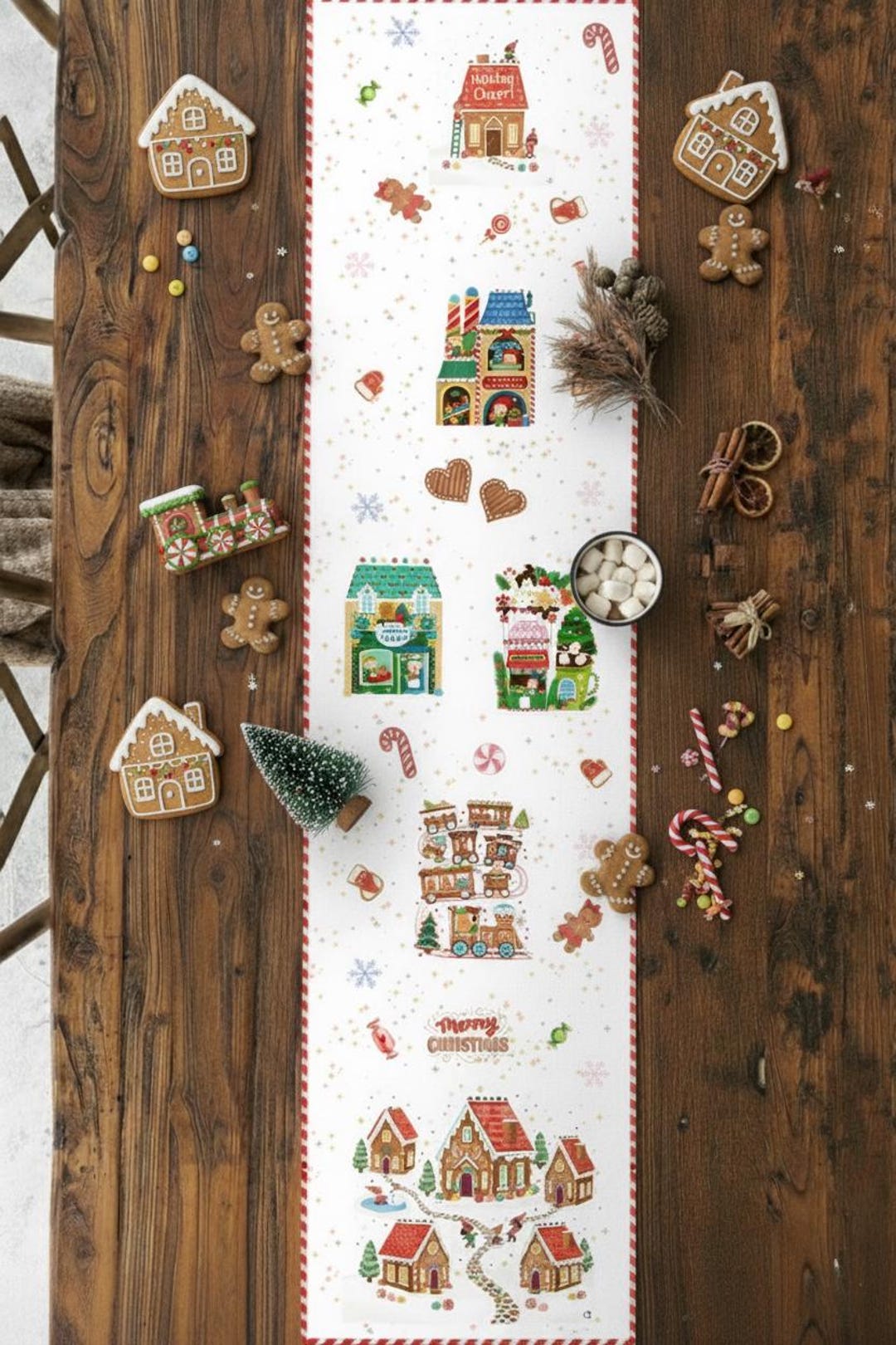 Gingerbread-themed Table Runner – Cozy Christmas Kitchen & Dining Décor ...