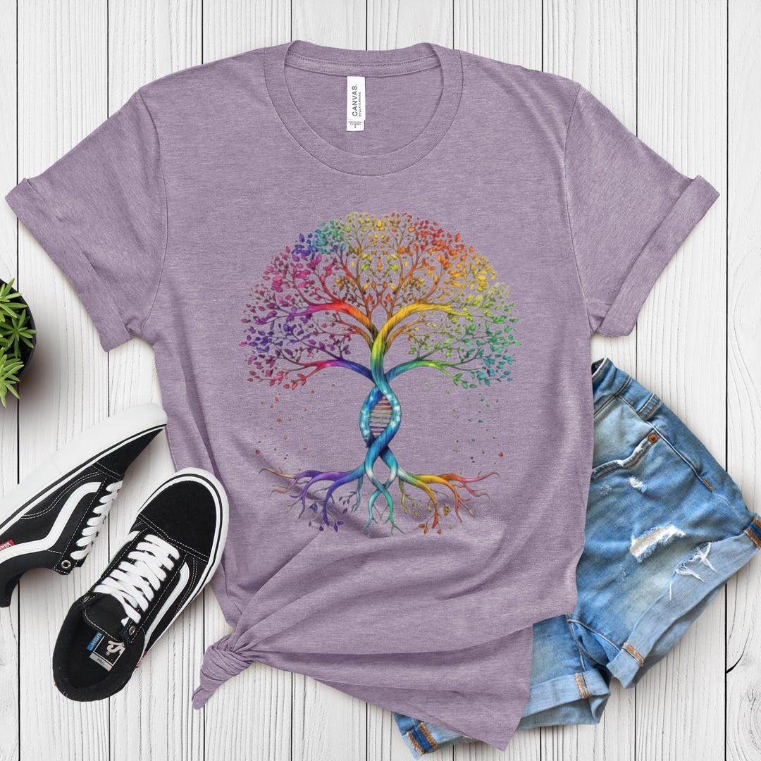 Rainbow DNA Tree of Life T-shirt, Colorful Genetics Biology Art ...