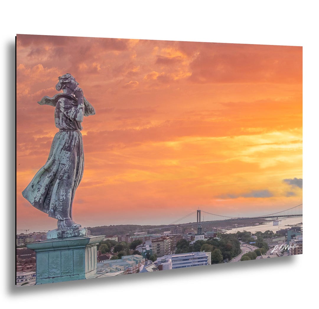 Gothenburg Statue Drone Photo, Älvsborg Bridge Sunset Print, Sweden ...