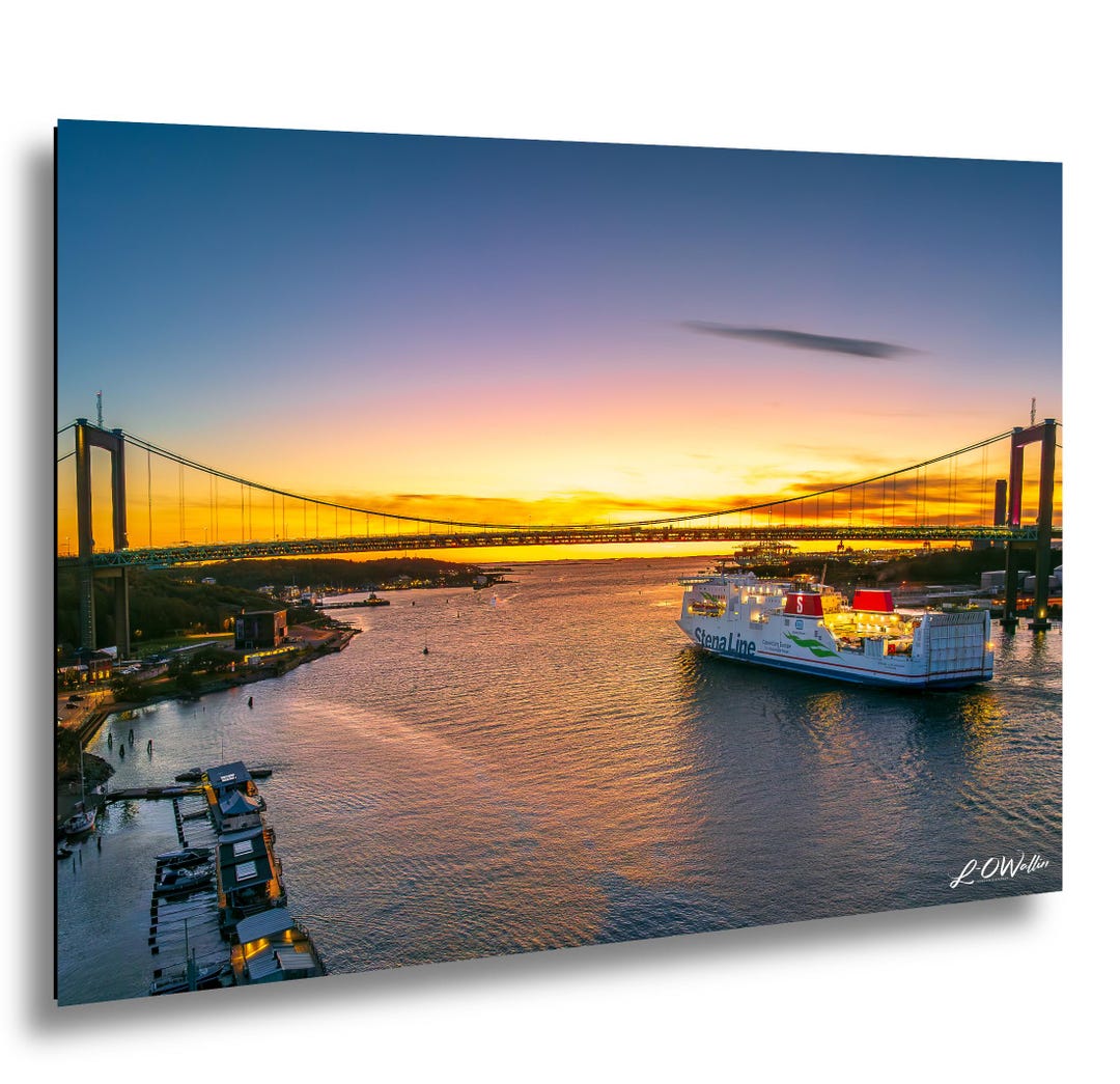 Gothenburg Sunset Drone Photo, Stena Line Ferry Under Bridge, Sweden ...