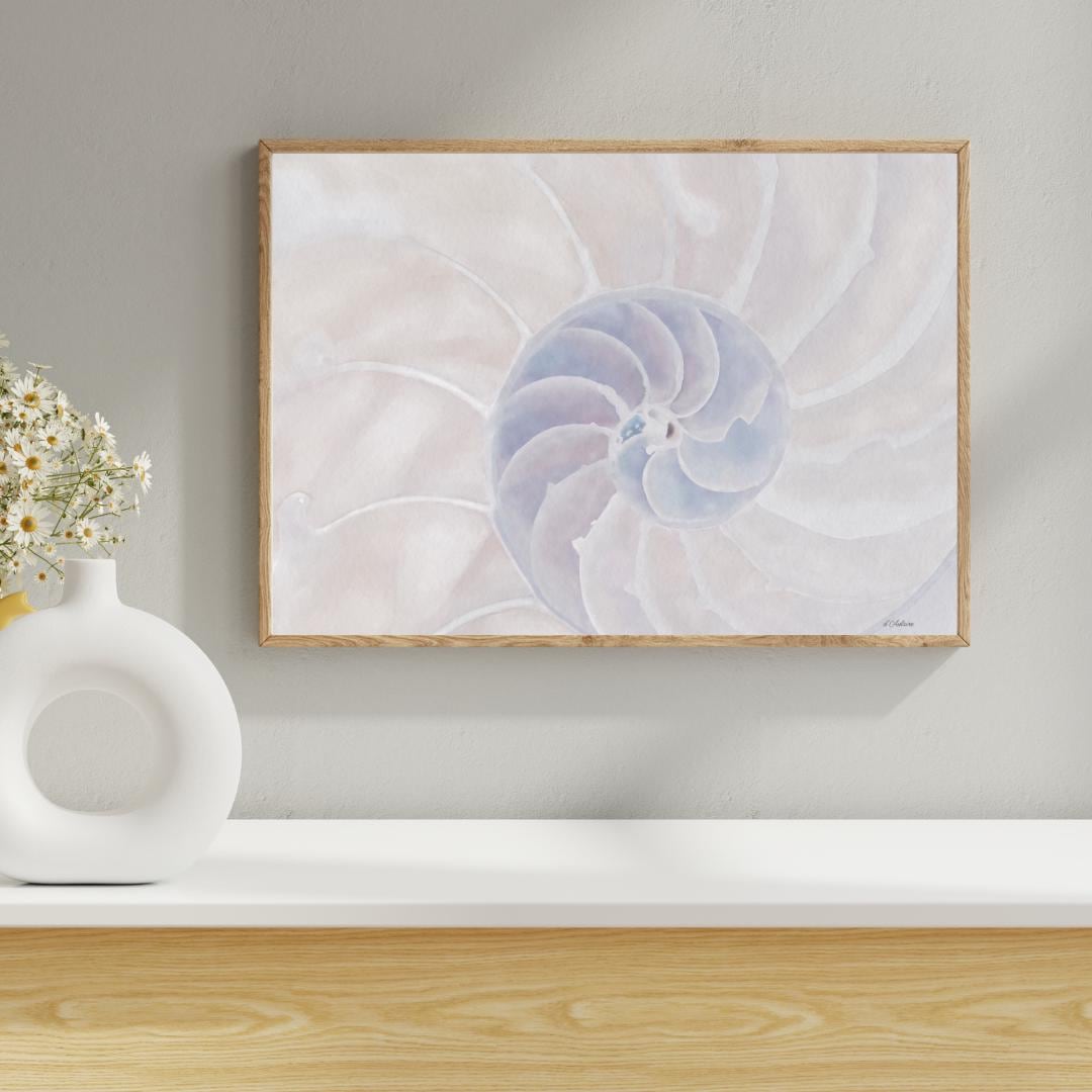 Ocean Nautilus Shell Watercolor Art Print - Coastal Beach House Décor ...
