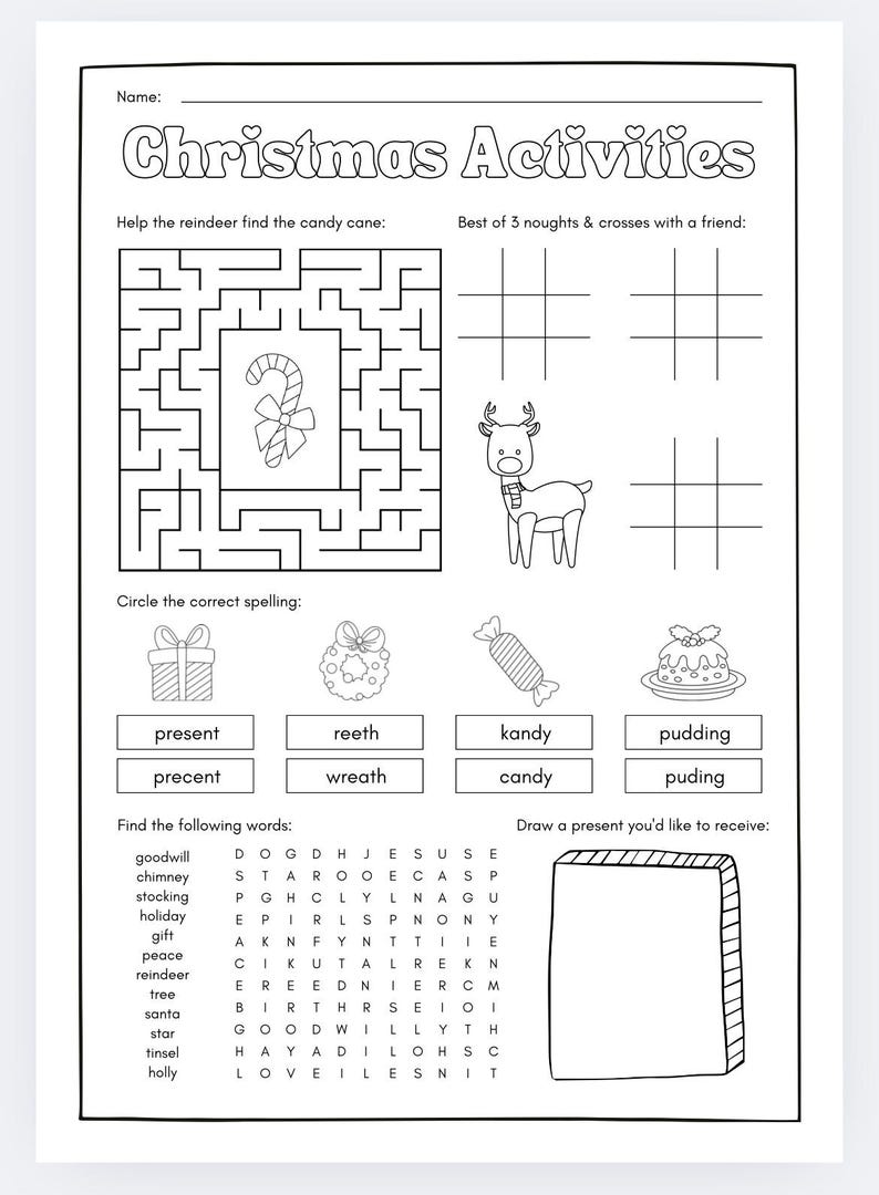 Christmas Activity Sheet - Etsy