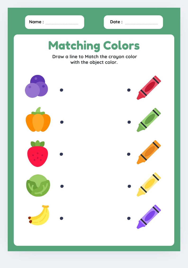 Matching Colours Worksheet - Etsy