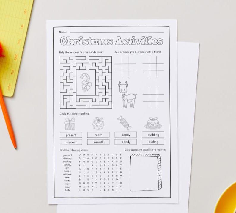 Christmas Activity Sheet - Etsy