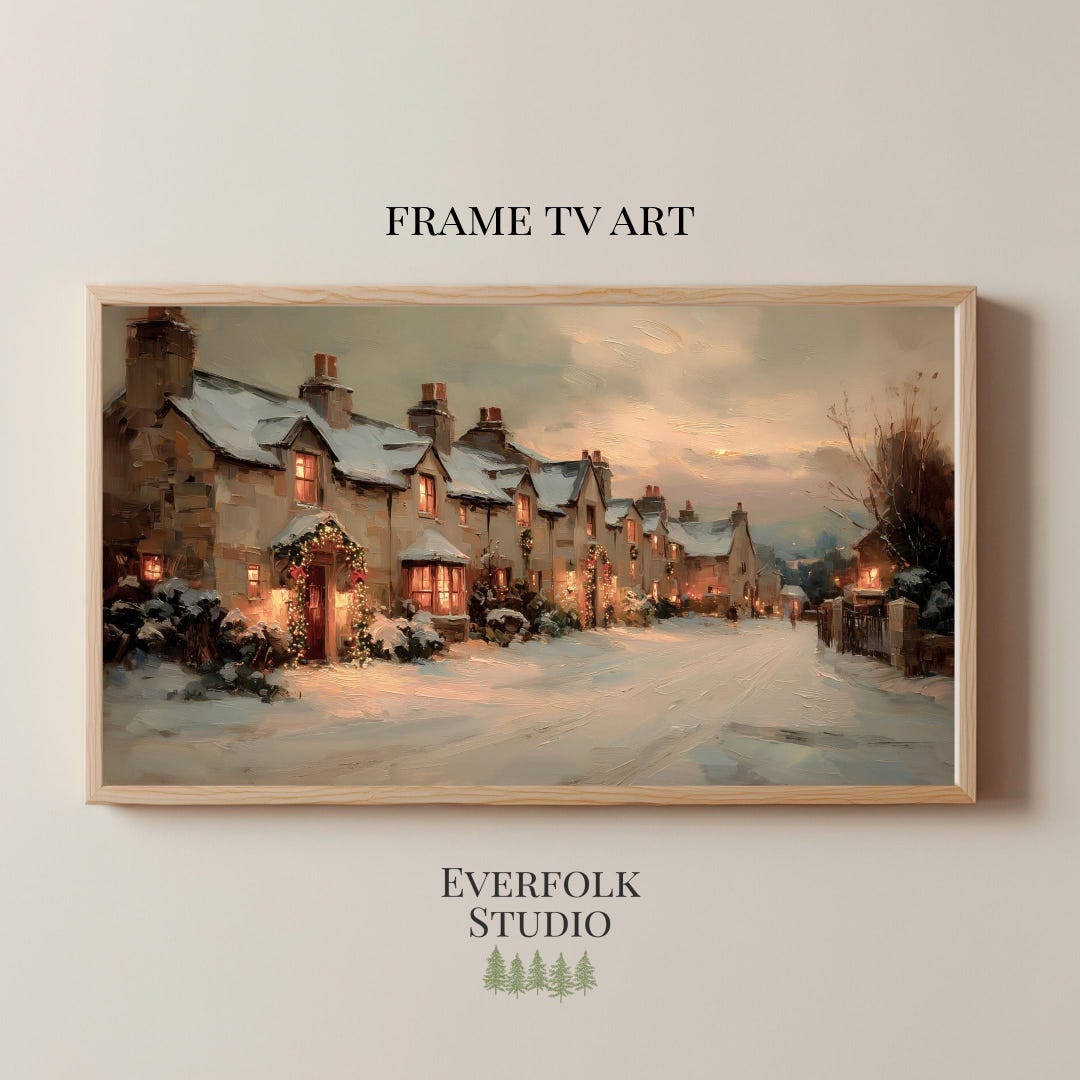 Christmas Village Frame TV Art: Vintage Winter Town Lights (digital ...