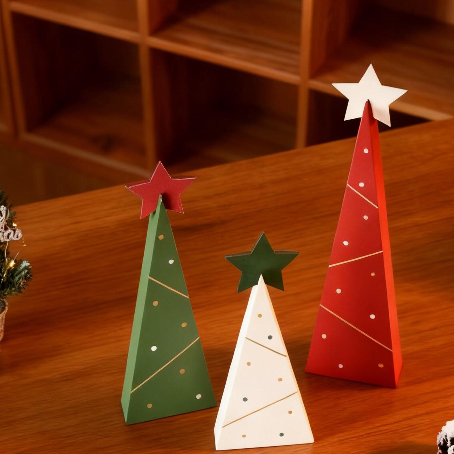 Christmas Themed Solid Wood Tree Set, Handcrafted Geometric Decor ...