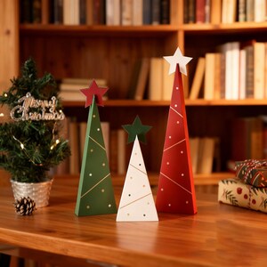 Christmas Themed Solid Wood Tree Set, Handcrafted Geometric Decor ...
