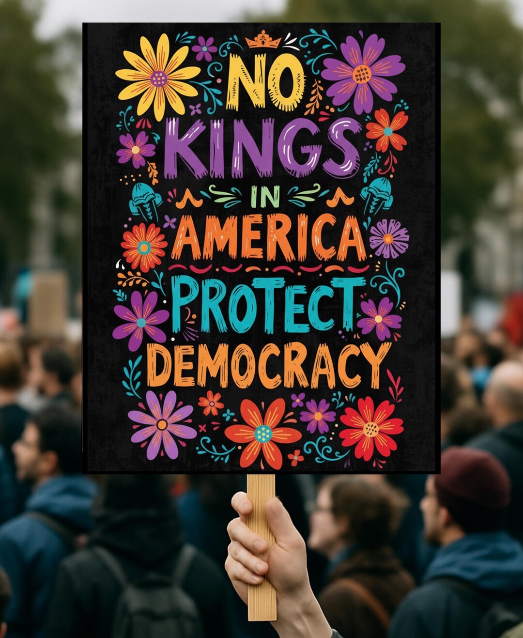 No Kings, No Dictators Protest Sign, Political Activist Poster, Rally ...
