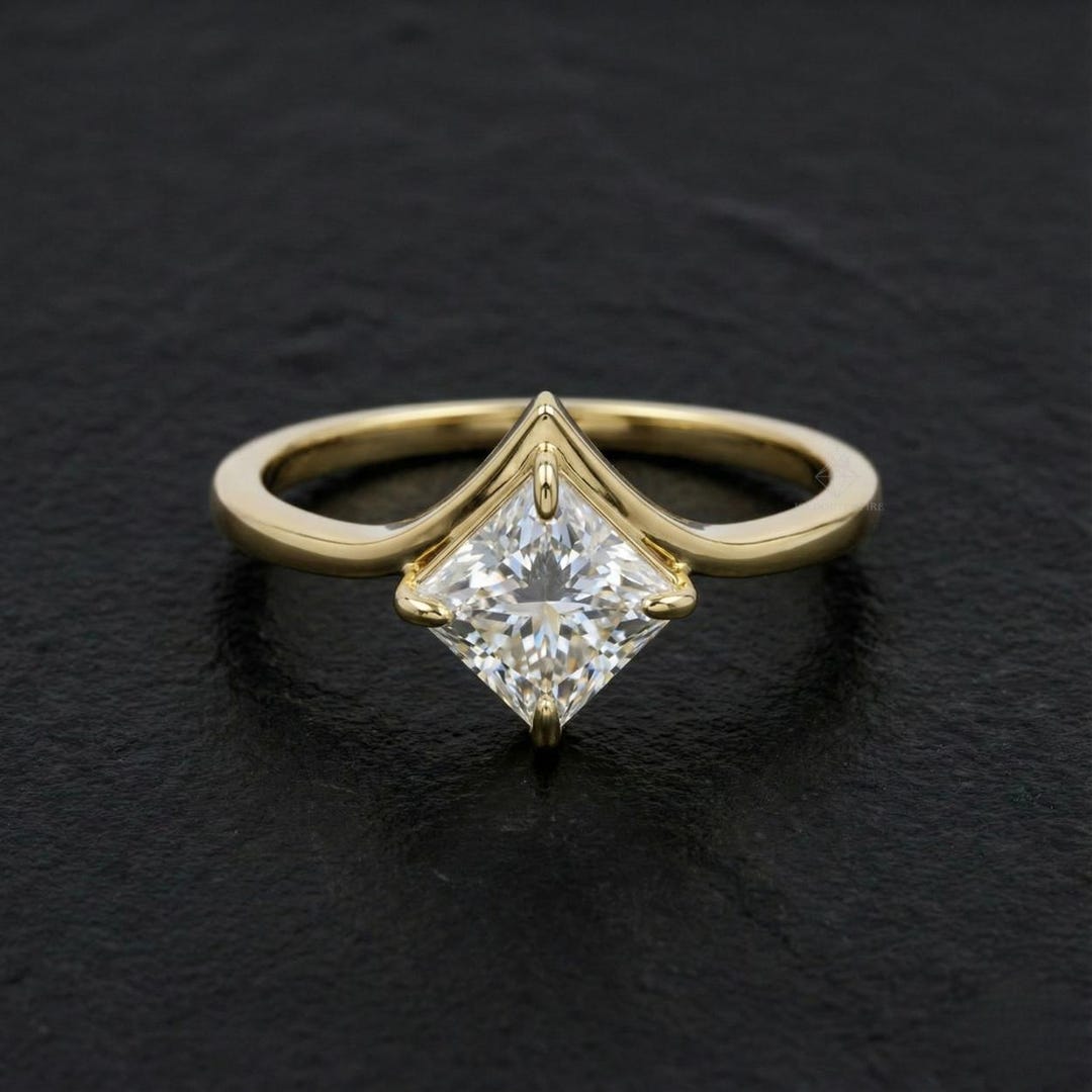 Princess Cut Diamond Engagement Ring in 14k Gold, Kite Set Princess ...
