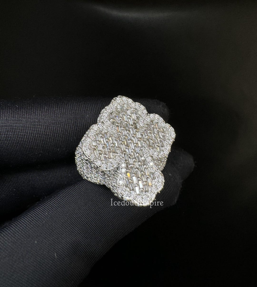 Glamorous Iced Out VVS Moissanite Diamond Cross Ring , Sparkling Silver ...
