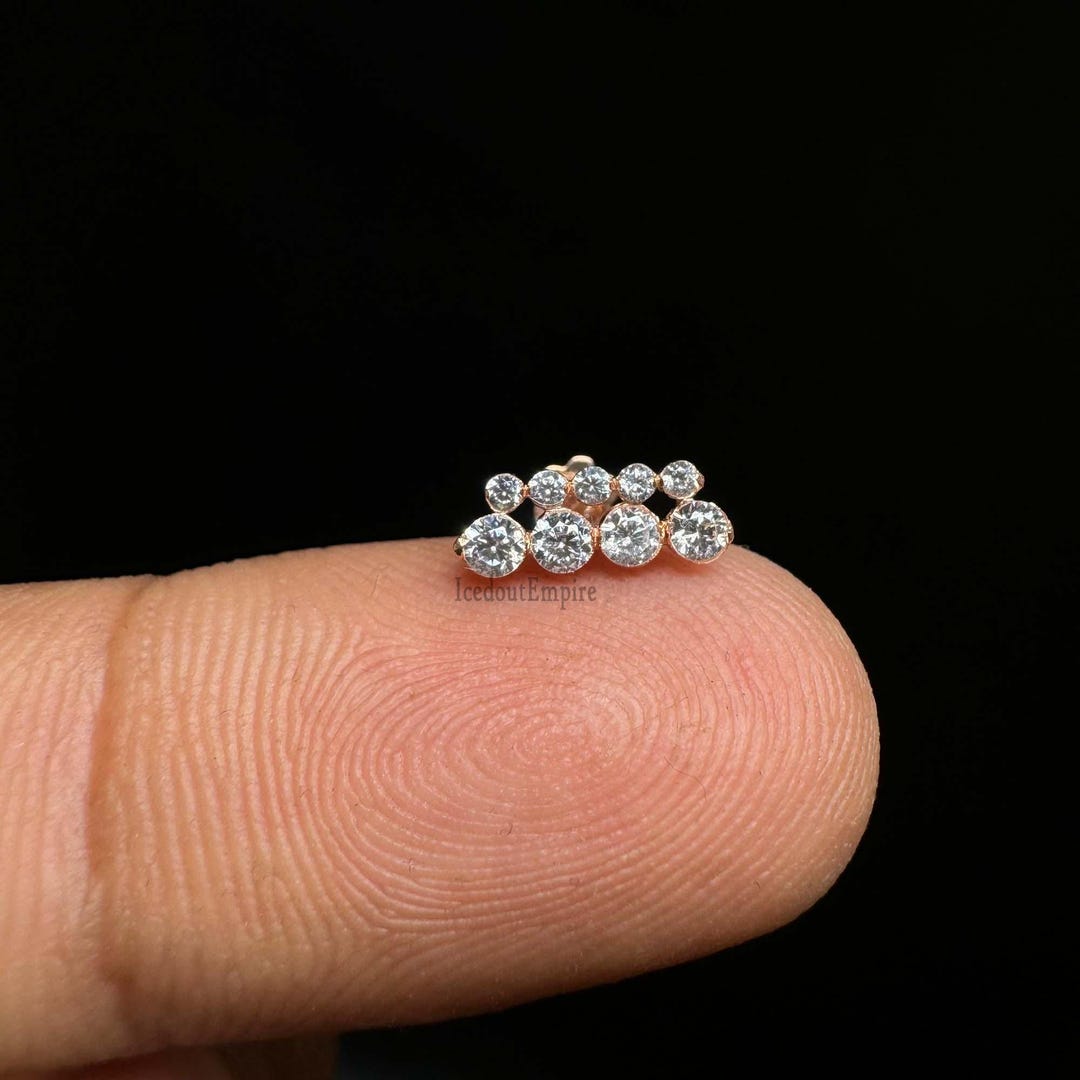 Invisible Set Round Lab Diamond Apsara Bar Threaded Stud Earring 14K ...