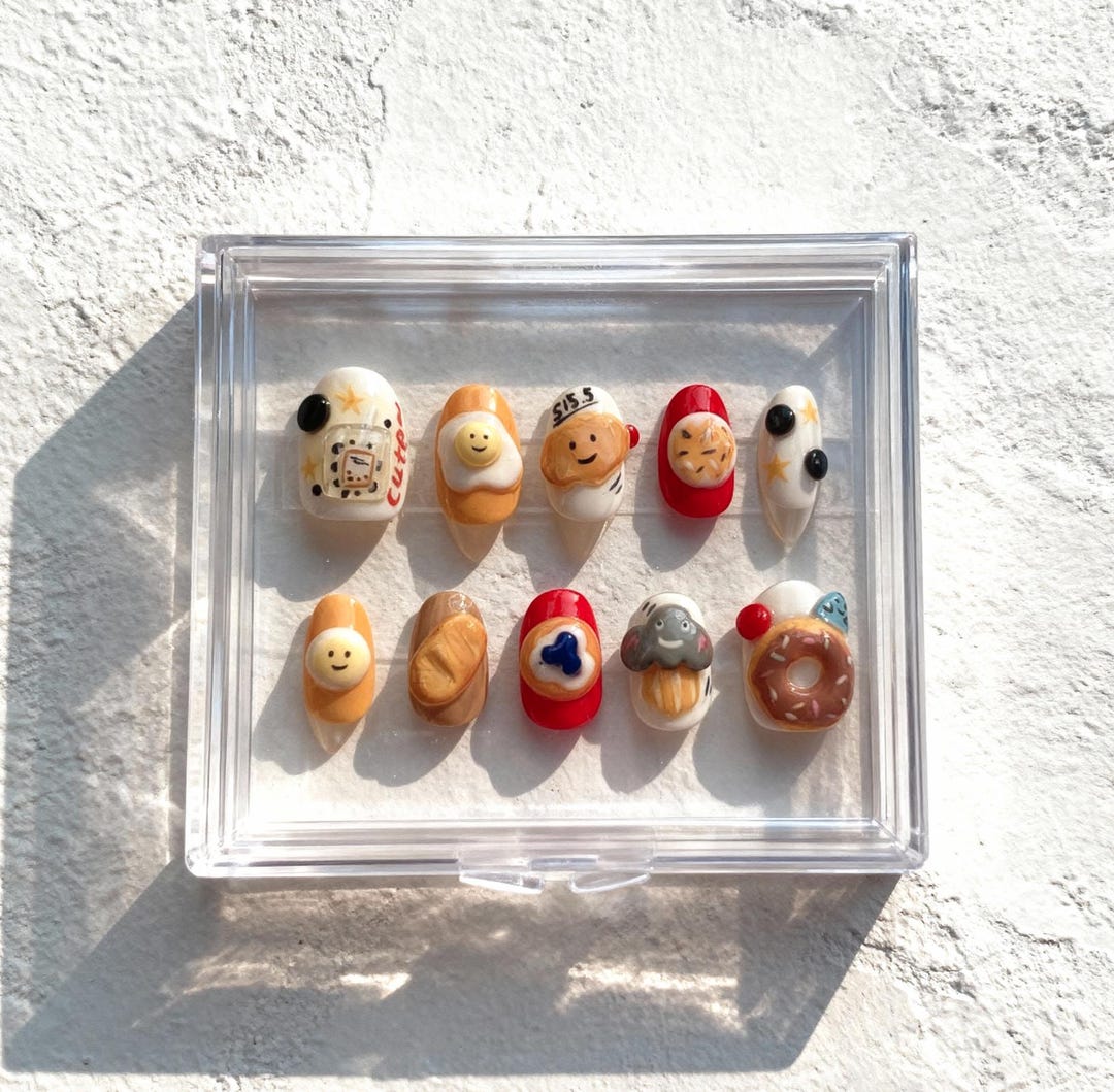 Breakfast Club Press on Nails: 3D Food Nail Art, Kawaii Cafe Handmade ...
