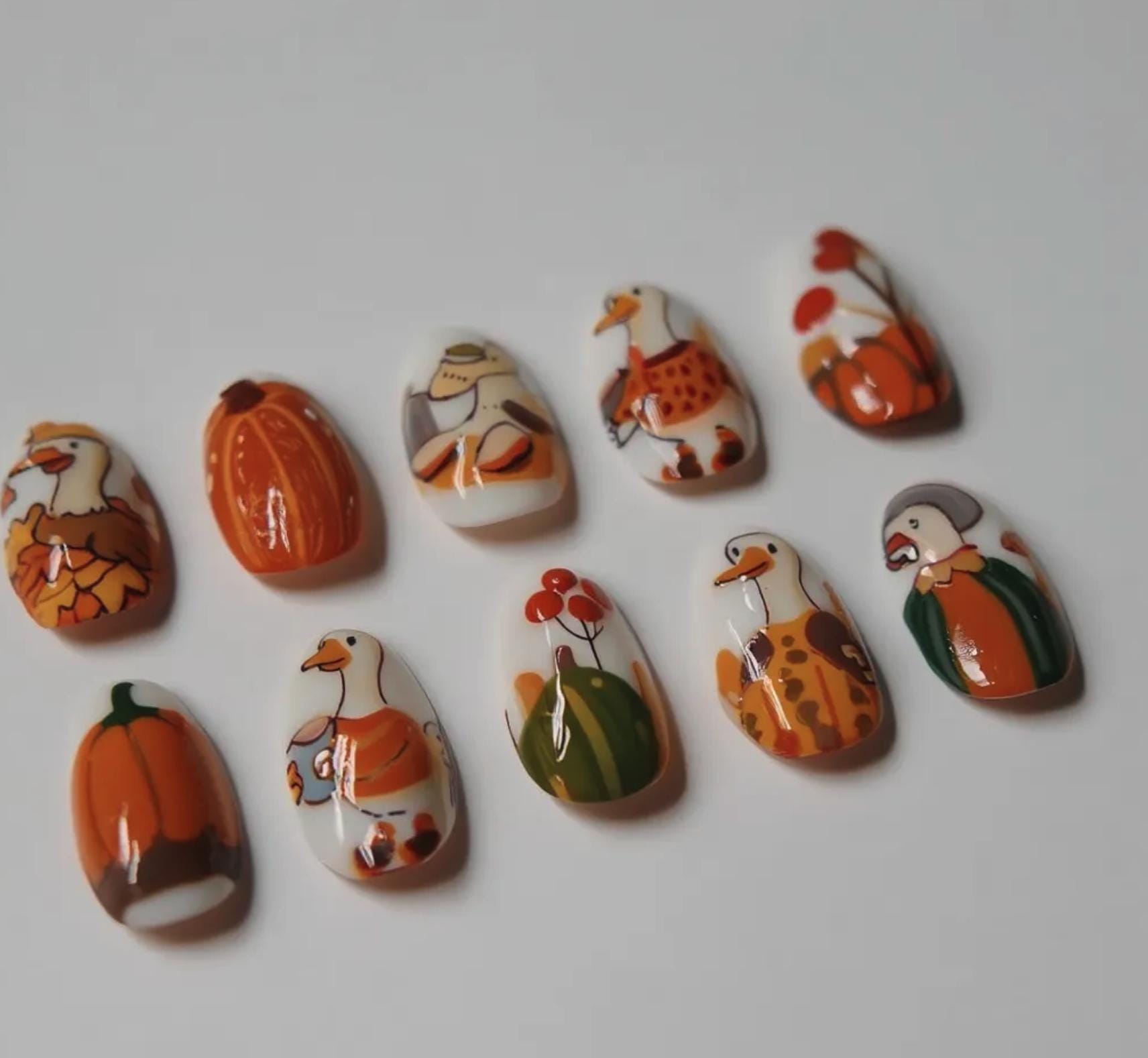 Handmade Autumn Duck Press on Nails: Pumpkin Goose Nail Art - Etsy