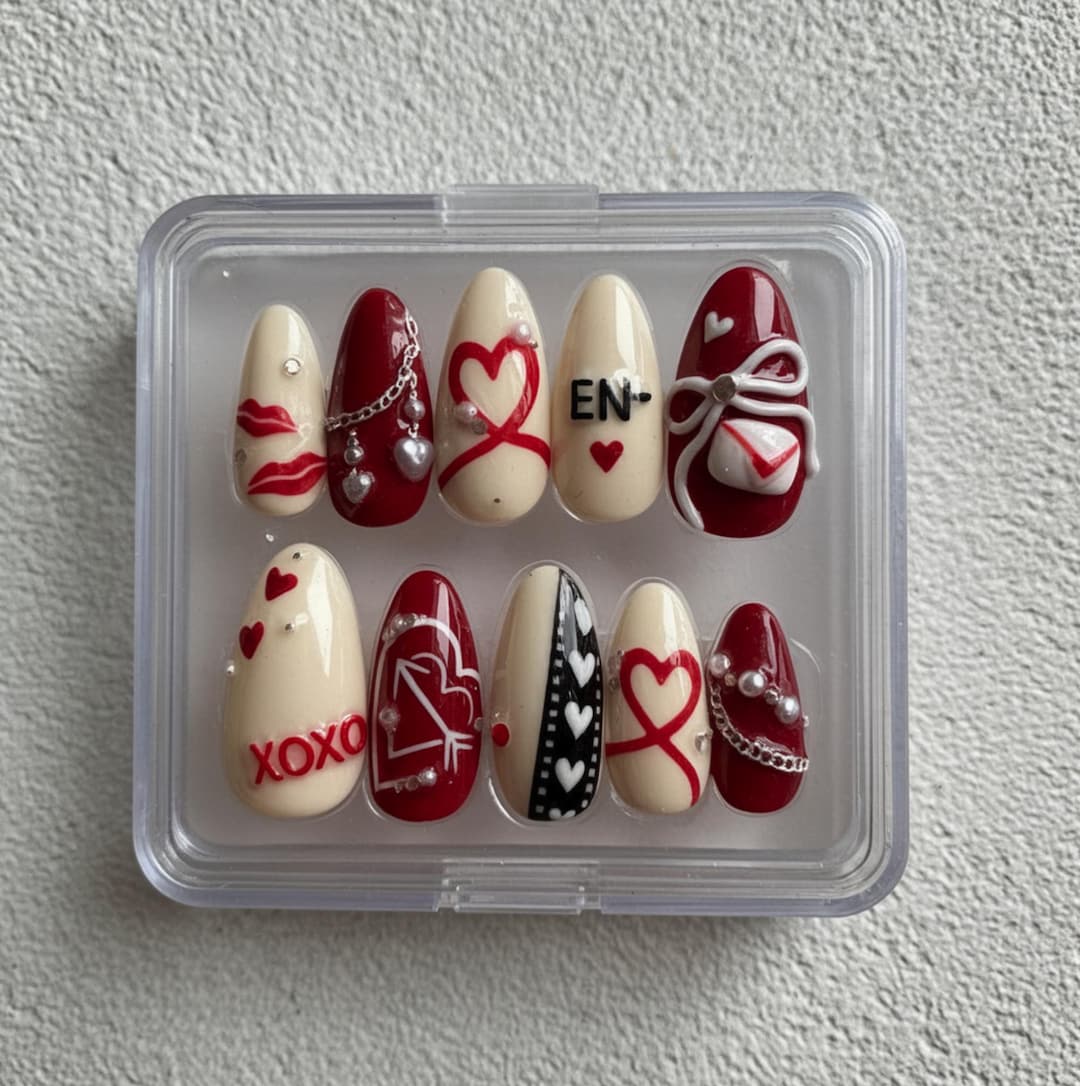 Enhypen K-pop Press on Nails | Heart and XOXO Valentine Nail Art | EN ...