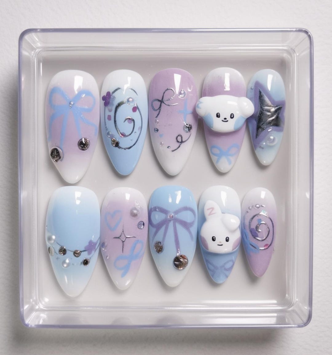 Gyunini & Yunini Inspired Press on Nails | Pastel Blue Purple Nail Set ...