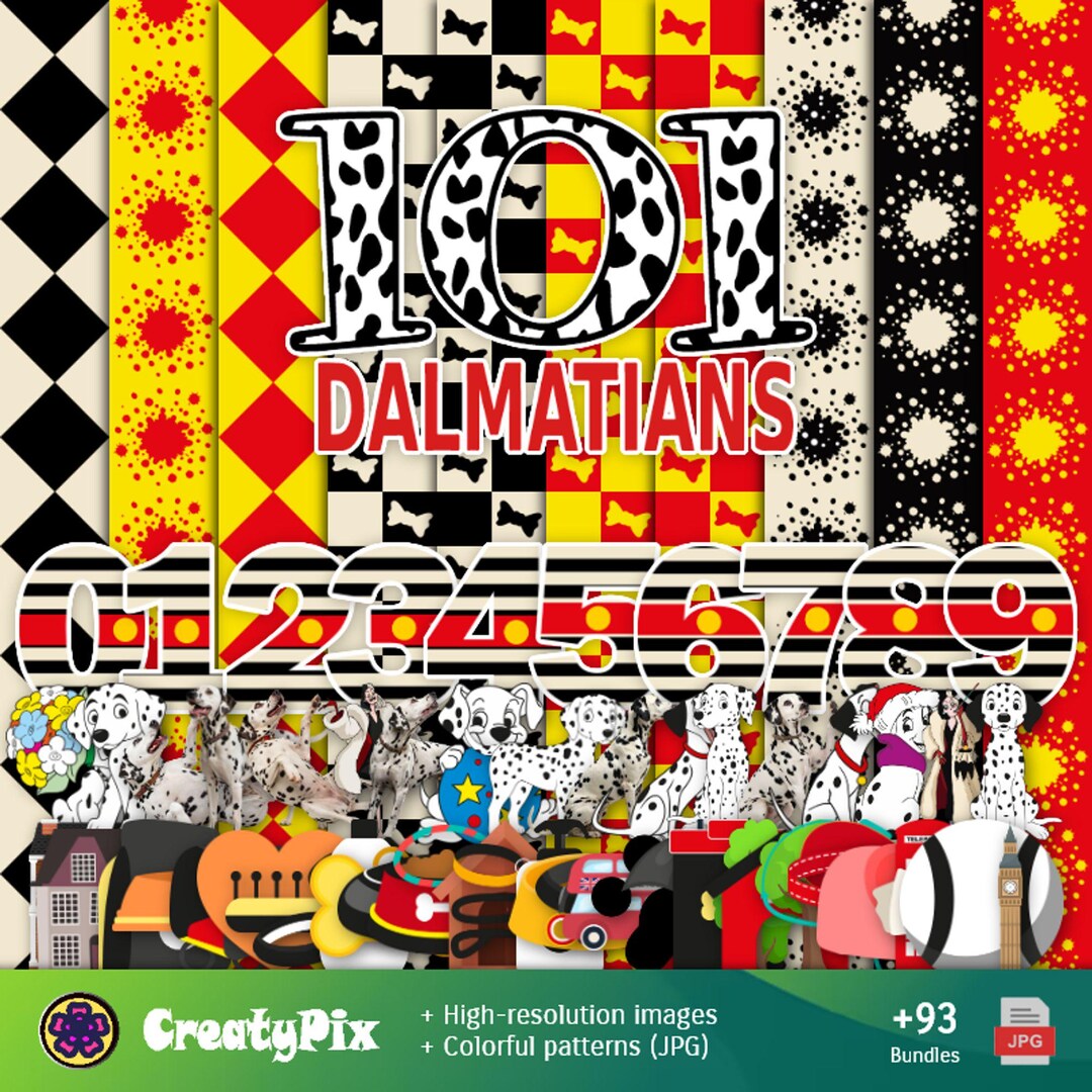 101 Dalmatian Digital Papers – Puppy Scrapbook Kit for Birthday Party ...