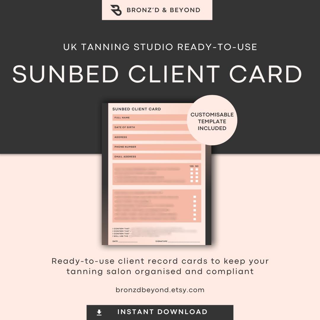 UK Tanning Studio - Sunbed Client Card - Etsy