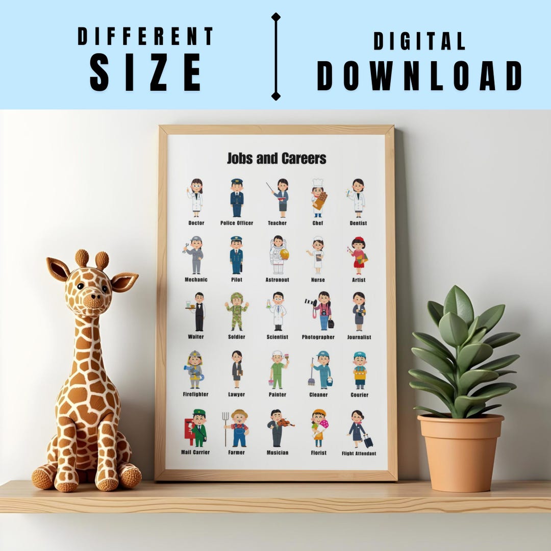 Jobs and Careers Classroom Poster for Kids, Educational Wall Art ...