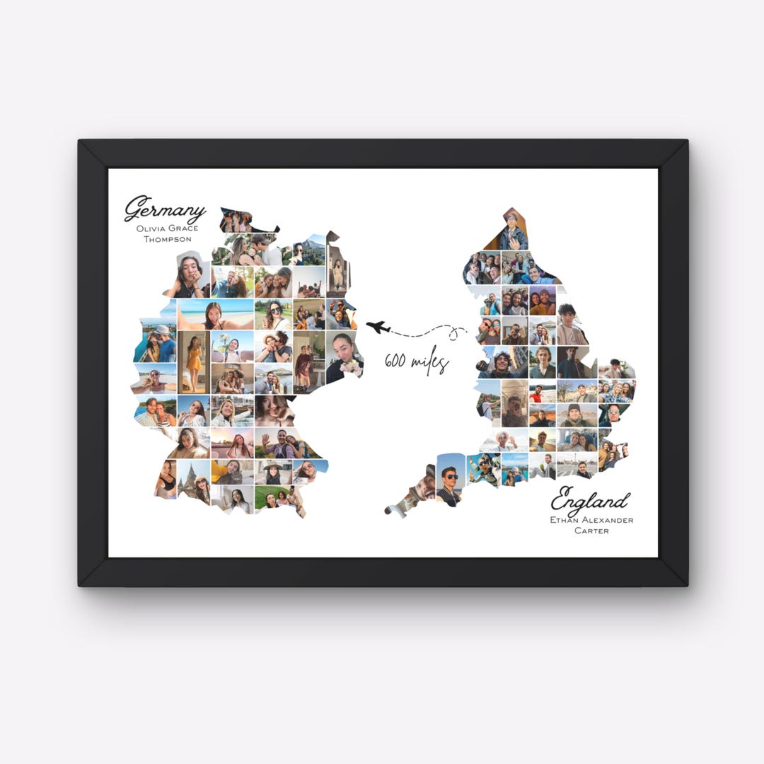 Long Distance Map Photo Collage Gift for Couples Friends and Family ...