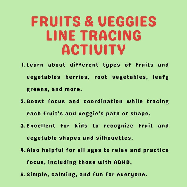 Fruit Veggie Line Tracing Printable Worksheet, Preschool Kindergarten ...