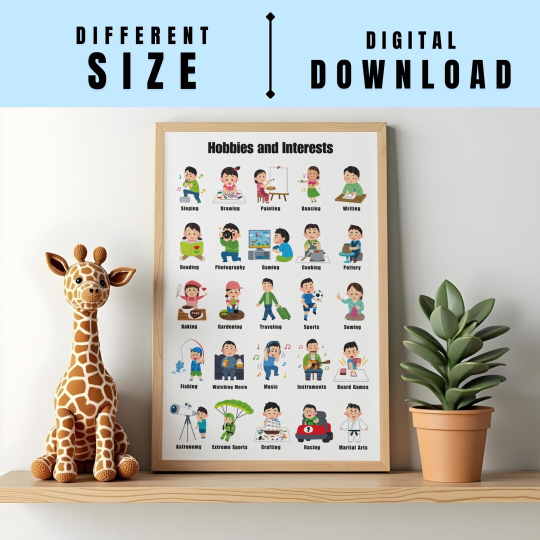 Hobbies and Interests Educational Poster Printable Wall Art for Kids ...