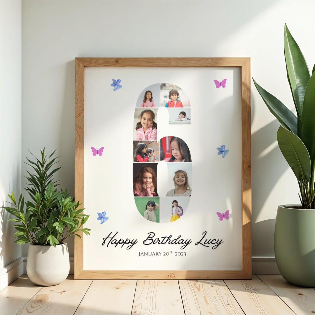 6th Birthday Photo Collage Canva Template - Number 6 Poster Download - Etsy