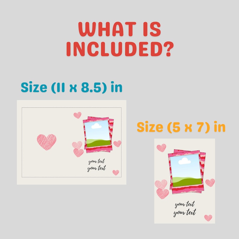 Editable Pink Hearts Photo Card Template, Birthday Greeting Card ...