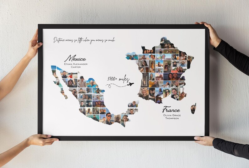 Long Distance Relationship Map Photo Collage, LDR Gift (printable Canva ...