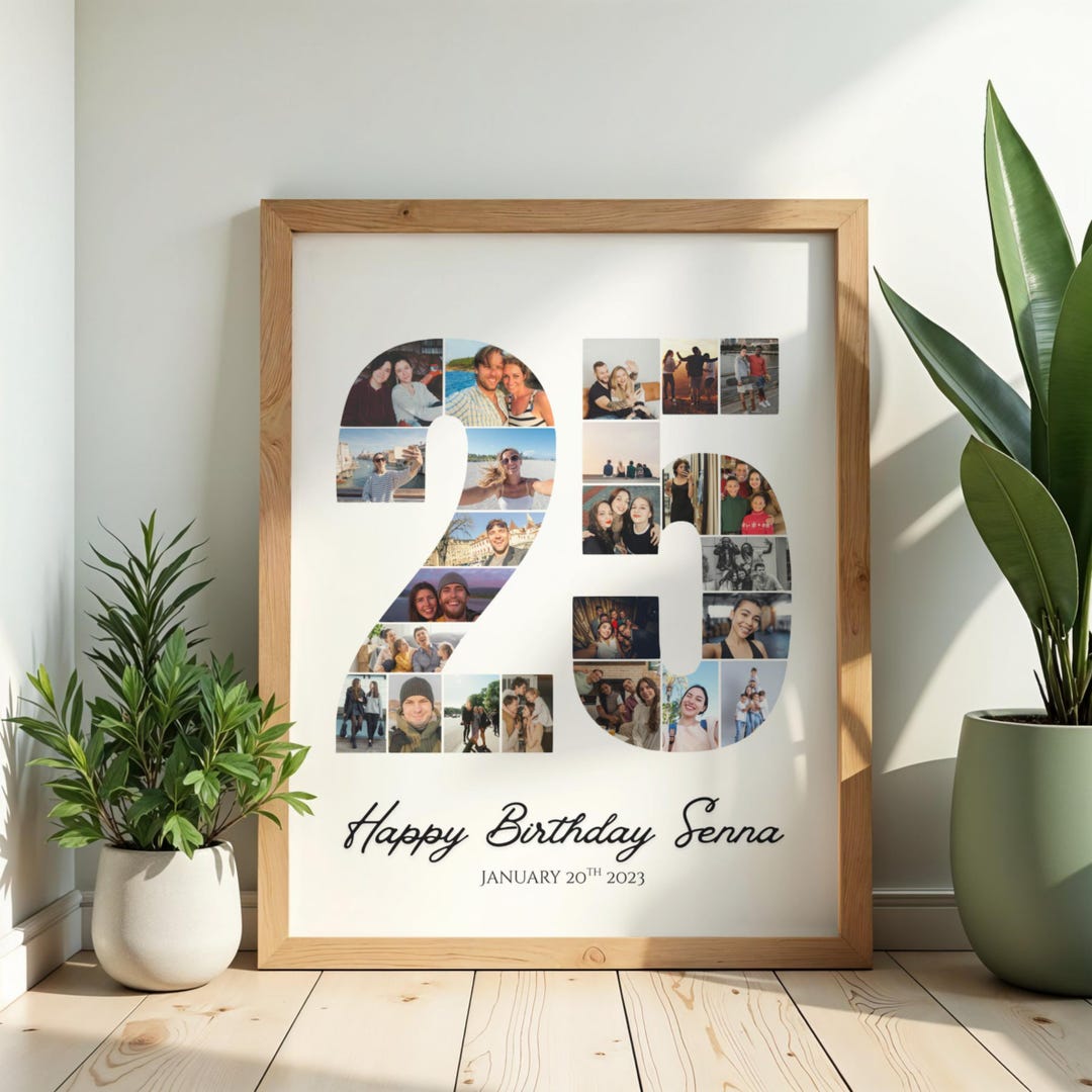 Personalized 25th Birthday Photo Collage Gift Custom Number Art ...