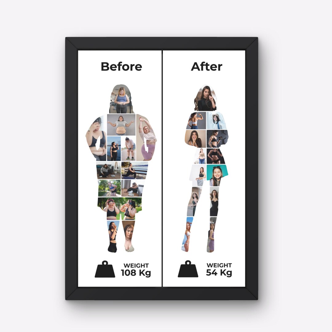 Weight Loss Photo Collage, Gym Couple Gift (digital Download, Canva ...