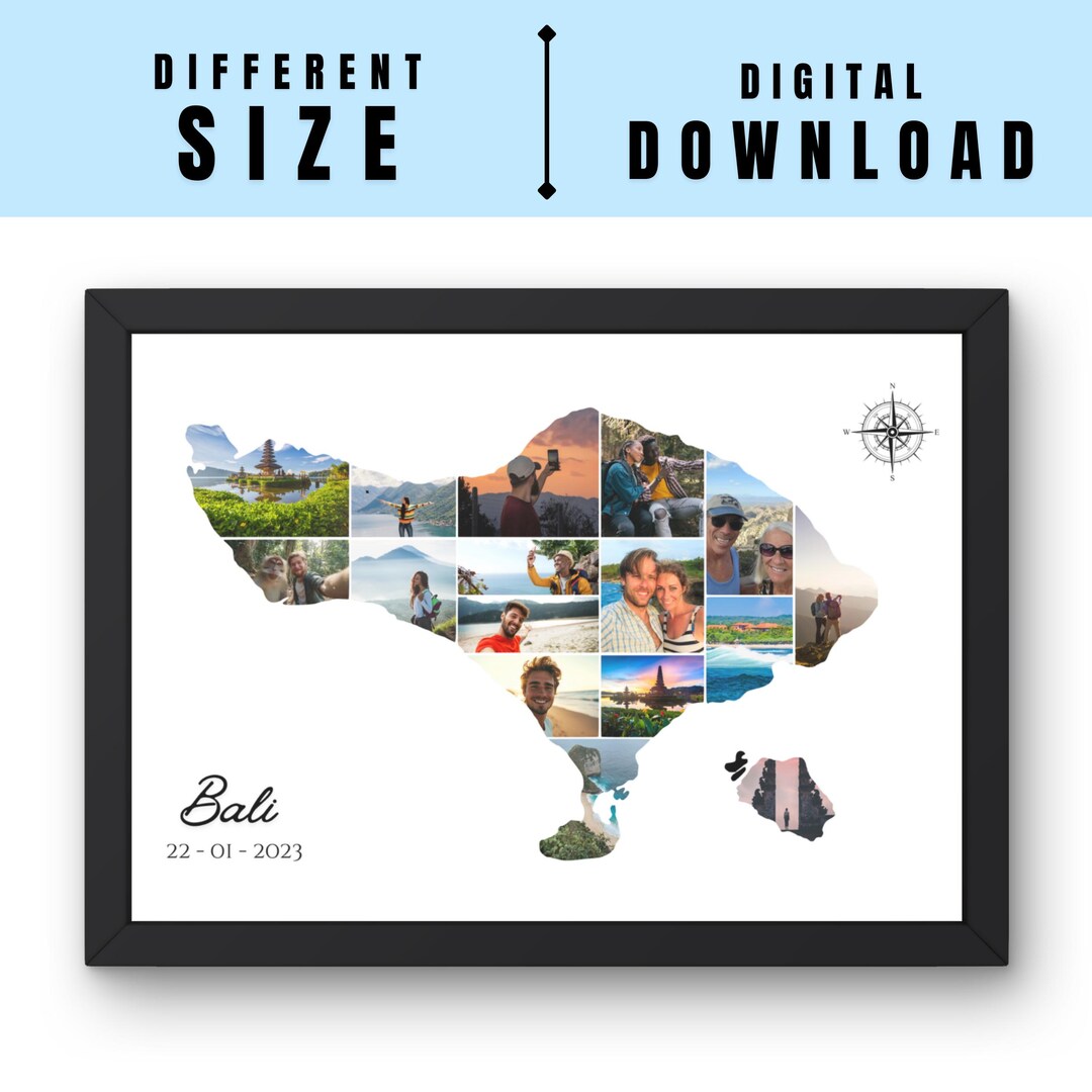 Bali Map Photo Collage Wall Art Travel Memory Gift Personalized ...