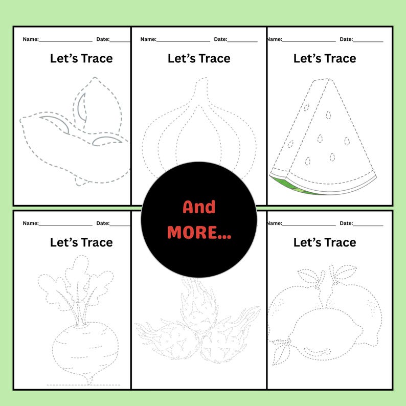 Fruit Veggie Line Tracing Printable Worksheet, Preschool Kindergarten ...