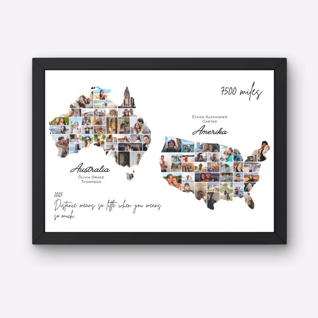 Custom Long Distance Map Photo Collage Gift for Family Friends Couple ...
