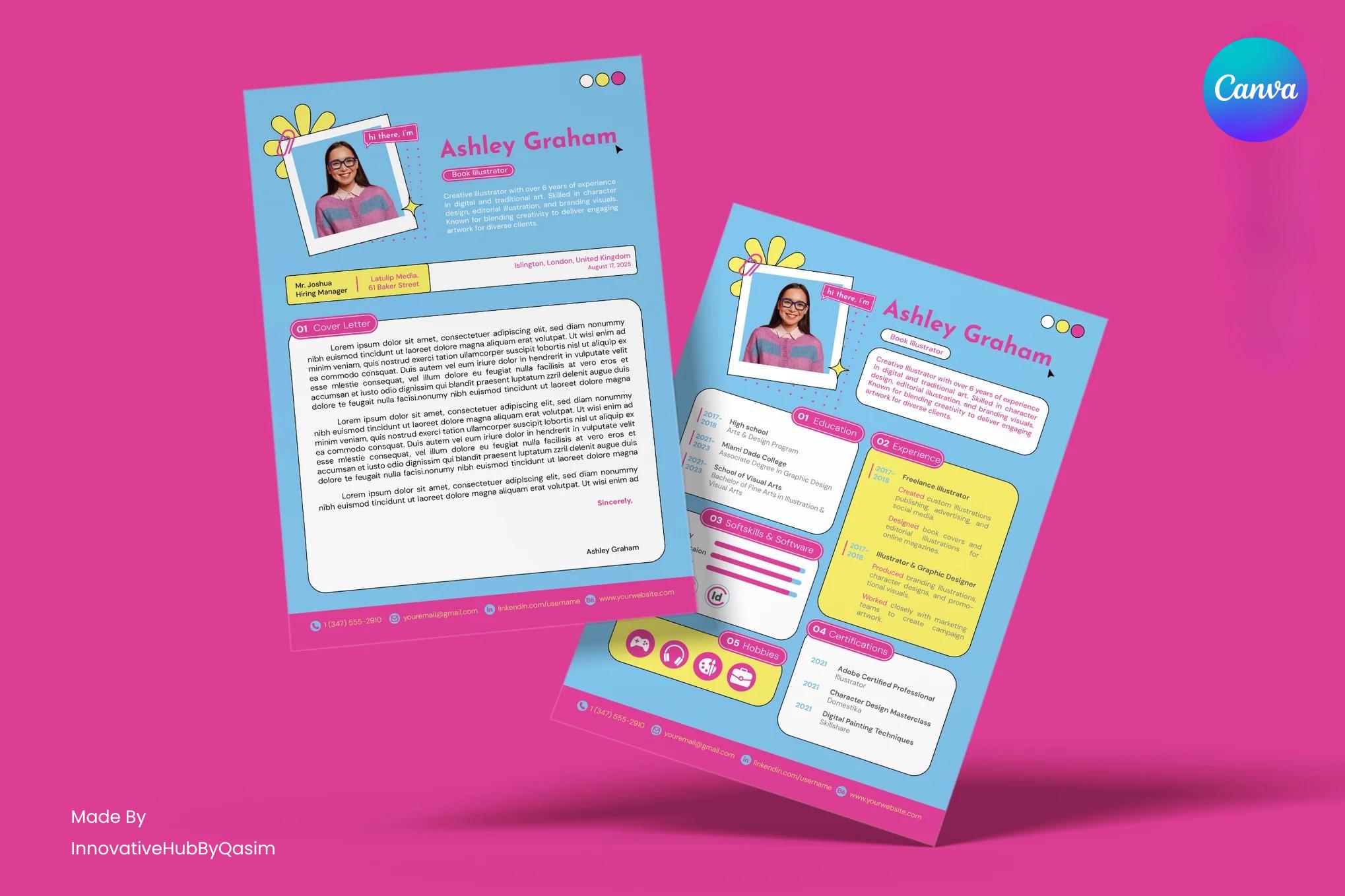 Vibrant Canva Resume Template | Customizable Creative CV for Job ...