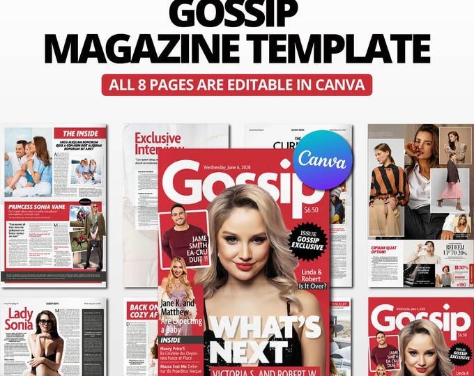 Gossip Magazine Canva Template | Custom Magazine Cover | Canva Magazine ...