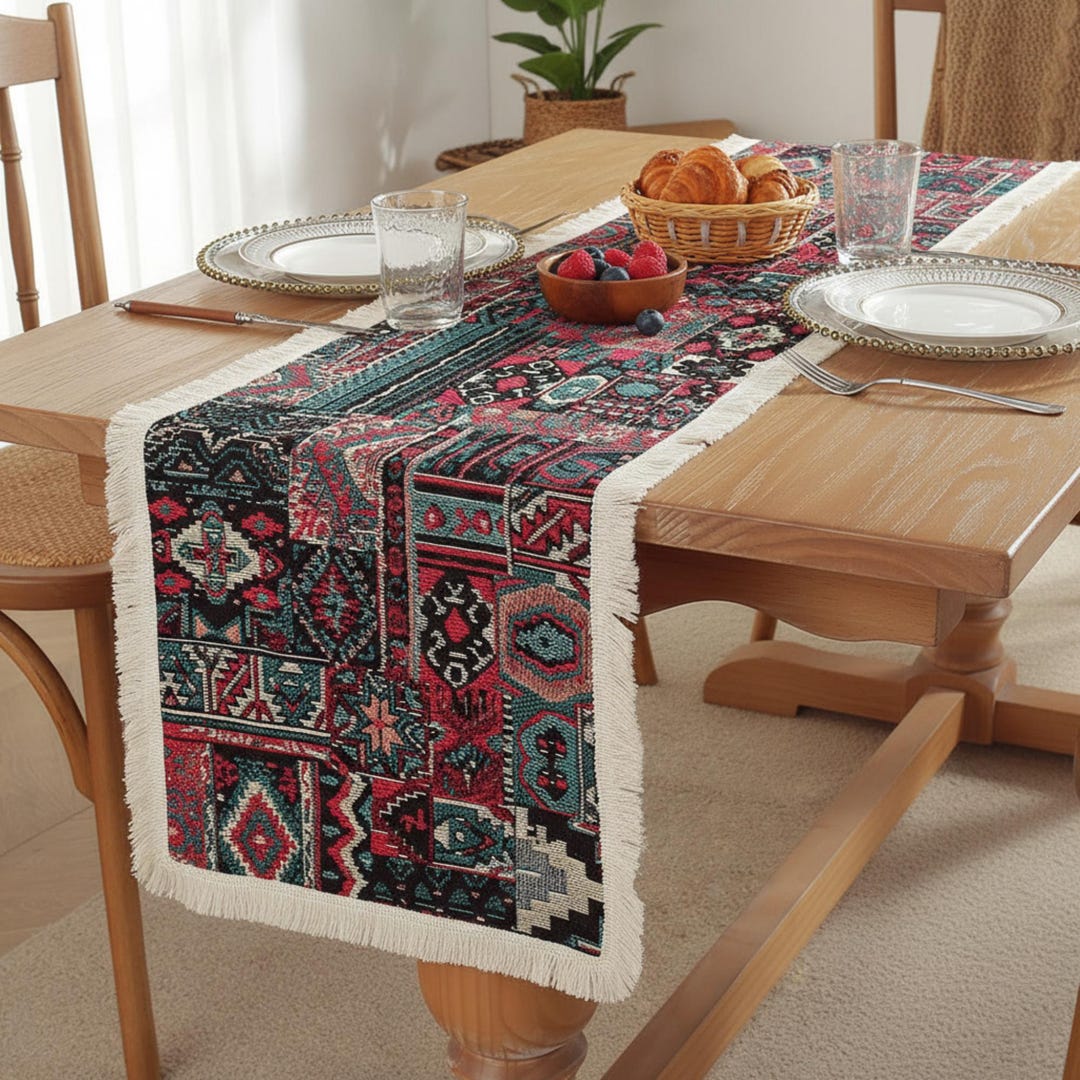 Woven Kilim Table Runner With Fringe - Boho Dining Decor - Etsy